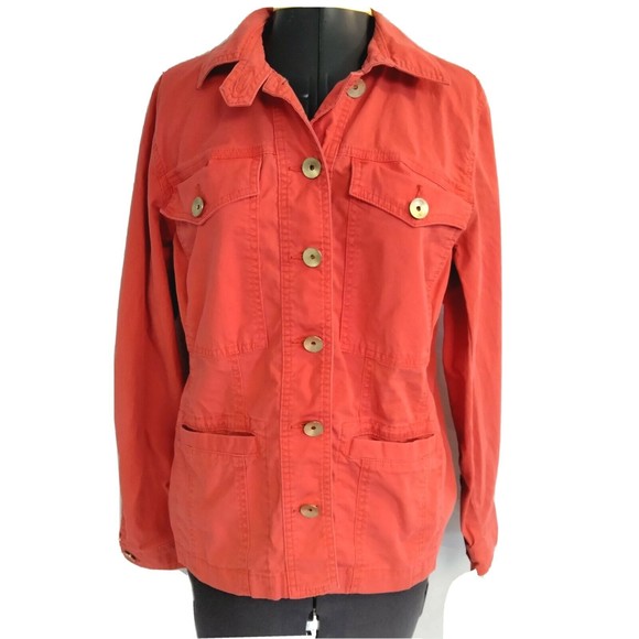 CAbi | Jackets & Coats | Cabi Jacket M Lobster Orange Red Button Taylor ...